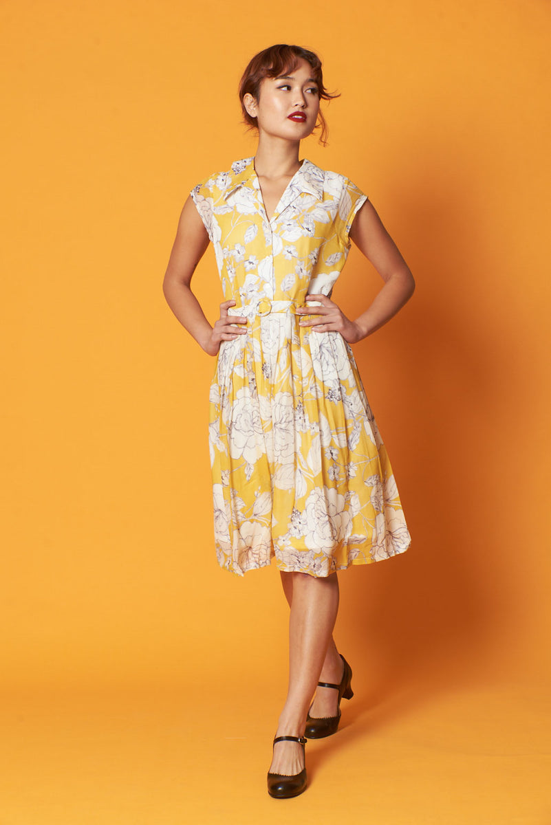 Ellen Custard & Cream Floral Dress – Elise Design