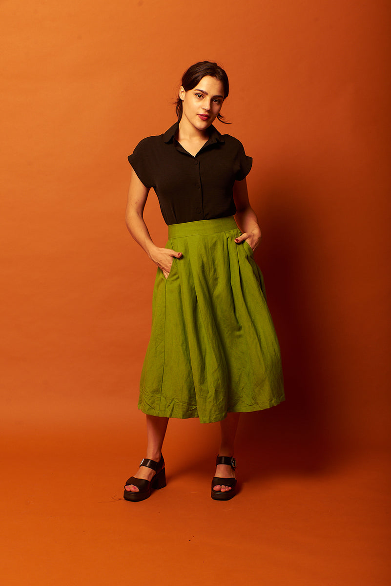 Roxy Shamrock Green Linen Skirt – Elise Design