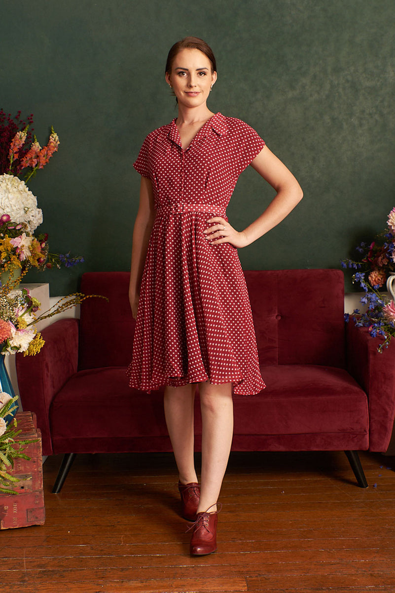 Manette Red & Cream Polka Dot Dress – Elise Design