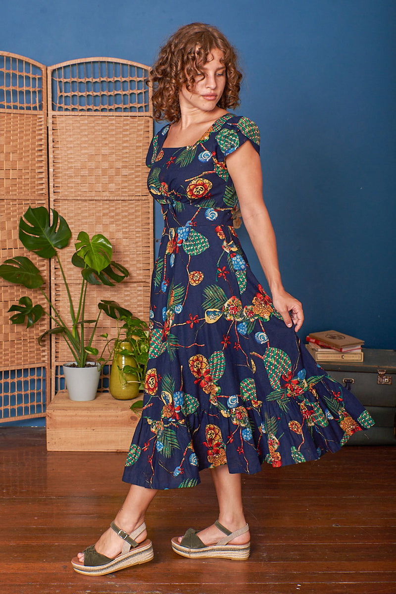 Astrid Blue Tropical Dress – Elise Design